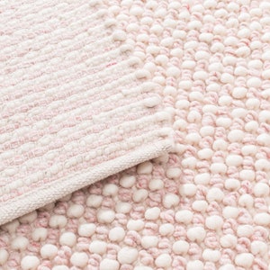 Hand Woven Wool Area Rug – Pink and Off-white, Textured Loop Design - Etsy