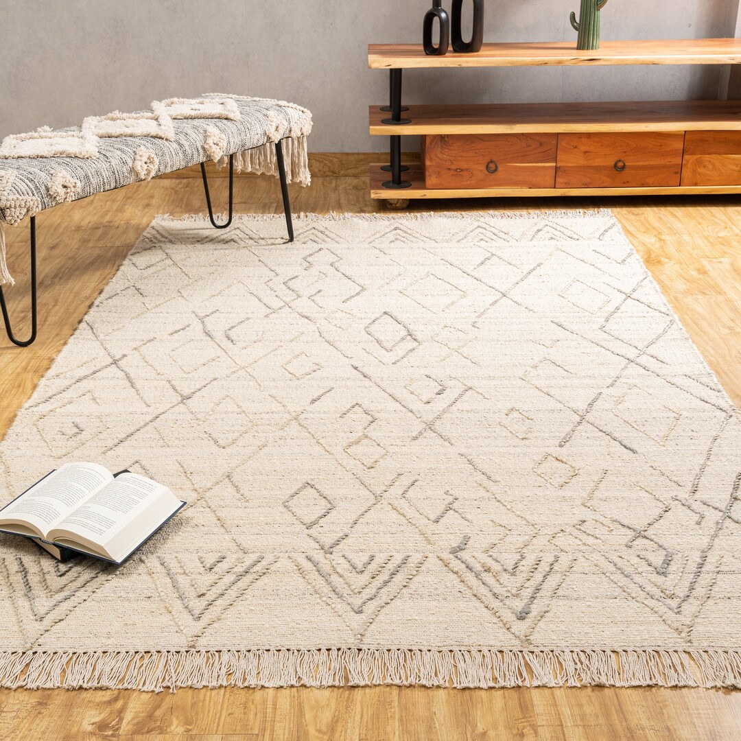 Sandscape - Hand Woven Wool Jute Area Rug, Beige & Grey, Abstract Kilim ...