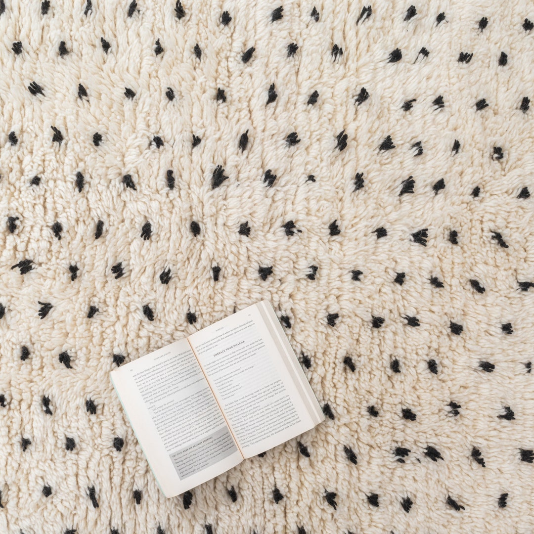 The Indoor Store - Hand Woven Wool Area Rug, Black & Off-white, Flokati ...