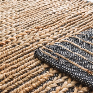 The Indoor Store - Hand Woven Jute Area Rug, Natural & Black, Cable ...