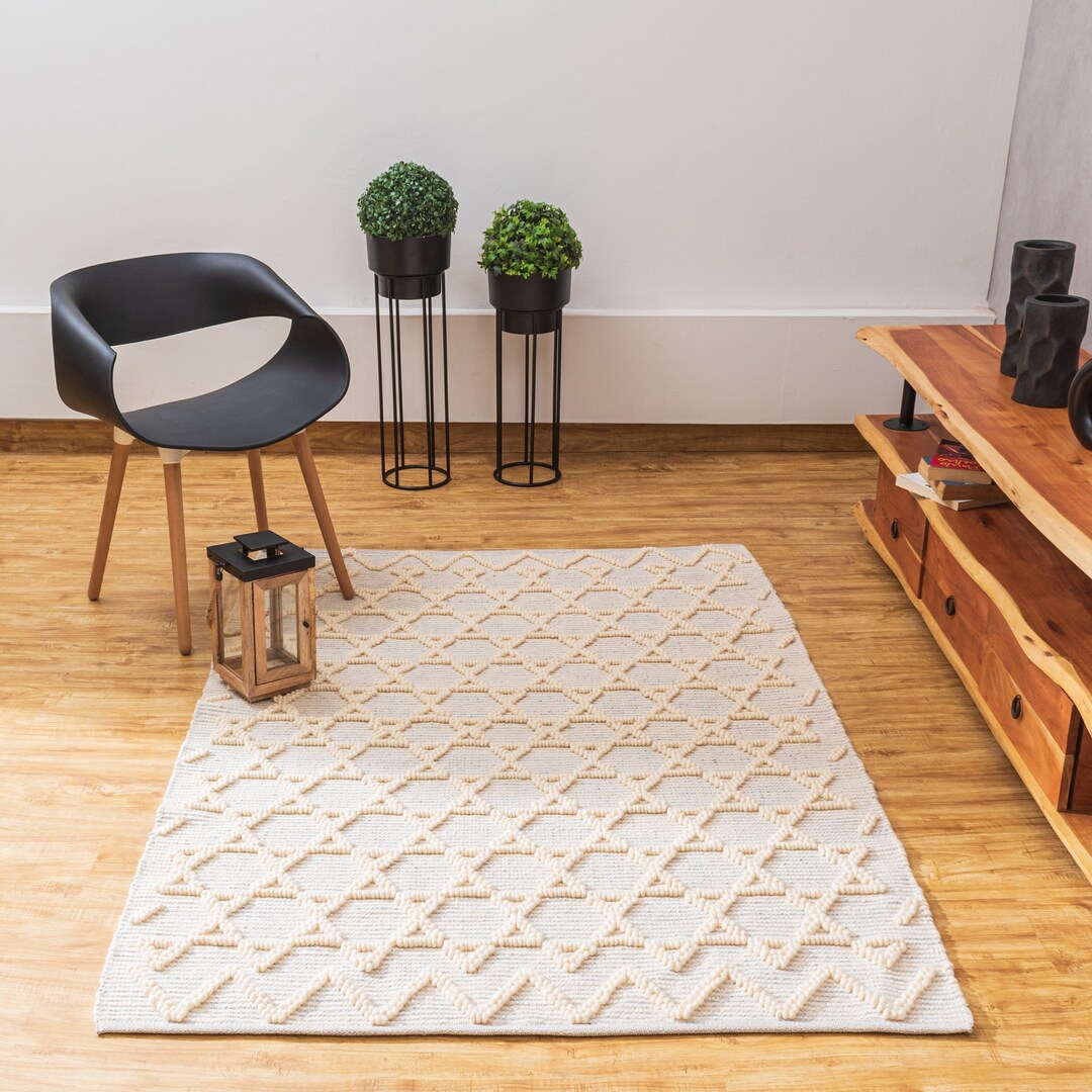 The Indoor Store Hand Woven Wool Area Rug Grey & Off-white - Etsy