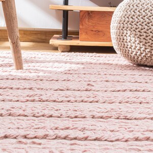 The Indoor Store - Hand Woven Wool Area Rug, Textured Pink, Cable Knit ...
