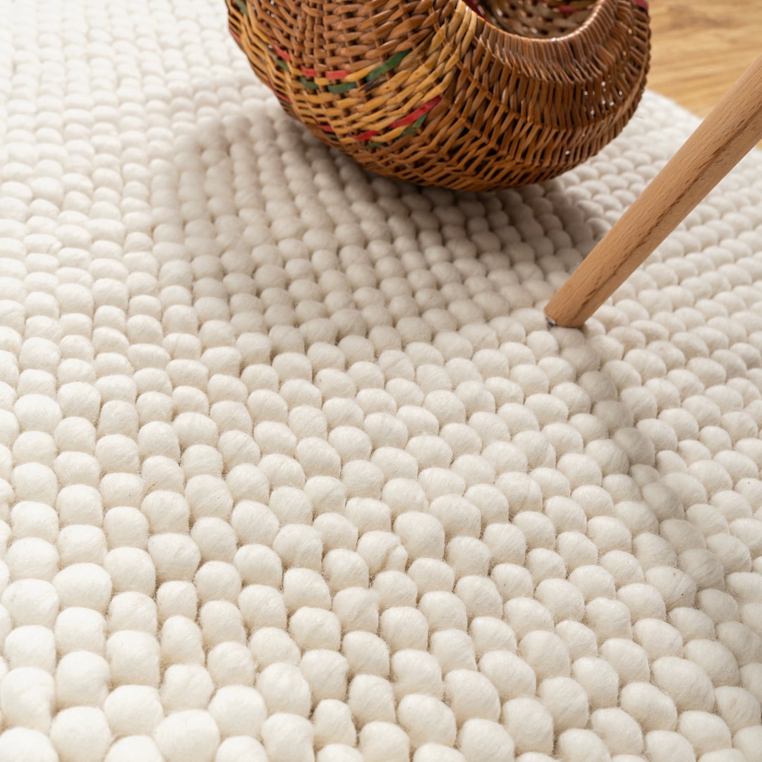 The Indoor Store - Hand Knitted Chunky Wool Loops Area Rug, Ivory/off ...