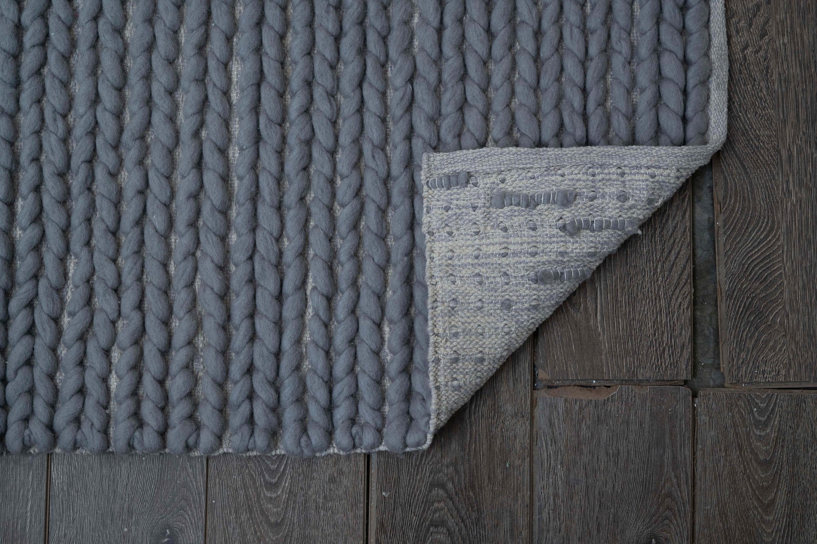 The Indoor Store - Hand Knitted Chunky Wool Area Rug, Grey, Cable Knit ...