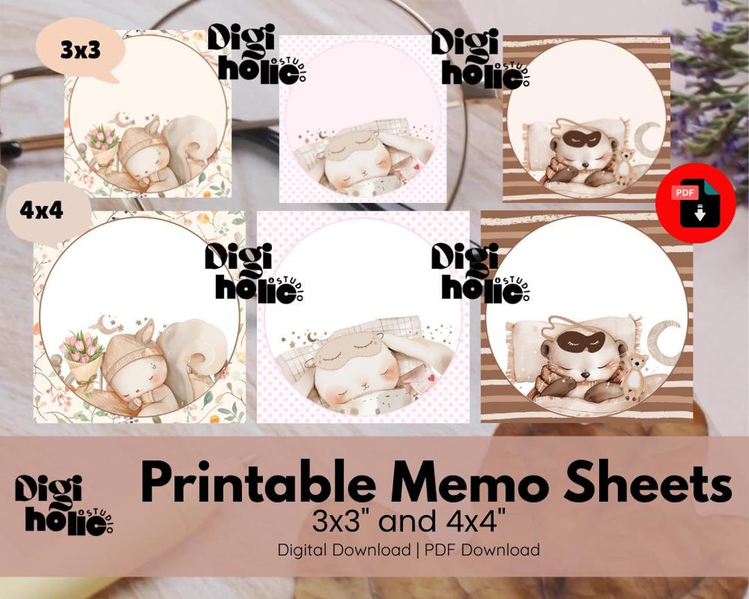 Printable Memo Sheets 3x3 & 4x4 for Work, School, Home | Aesthetic To ...