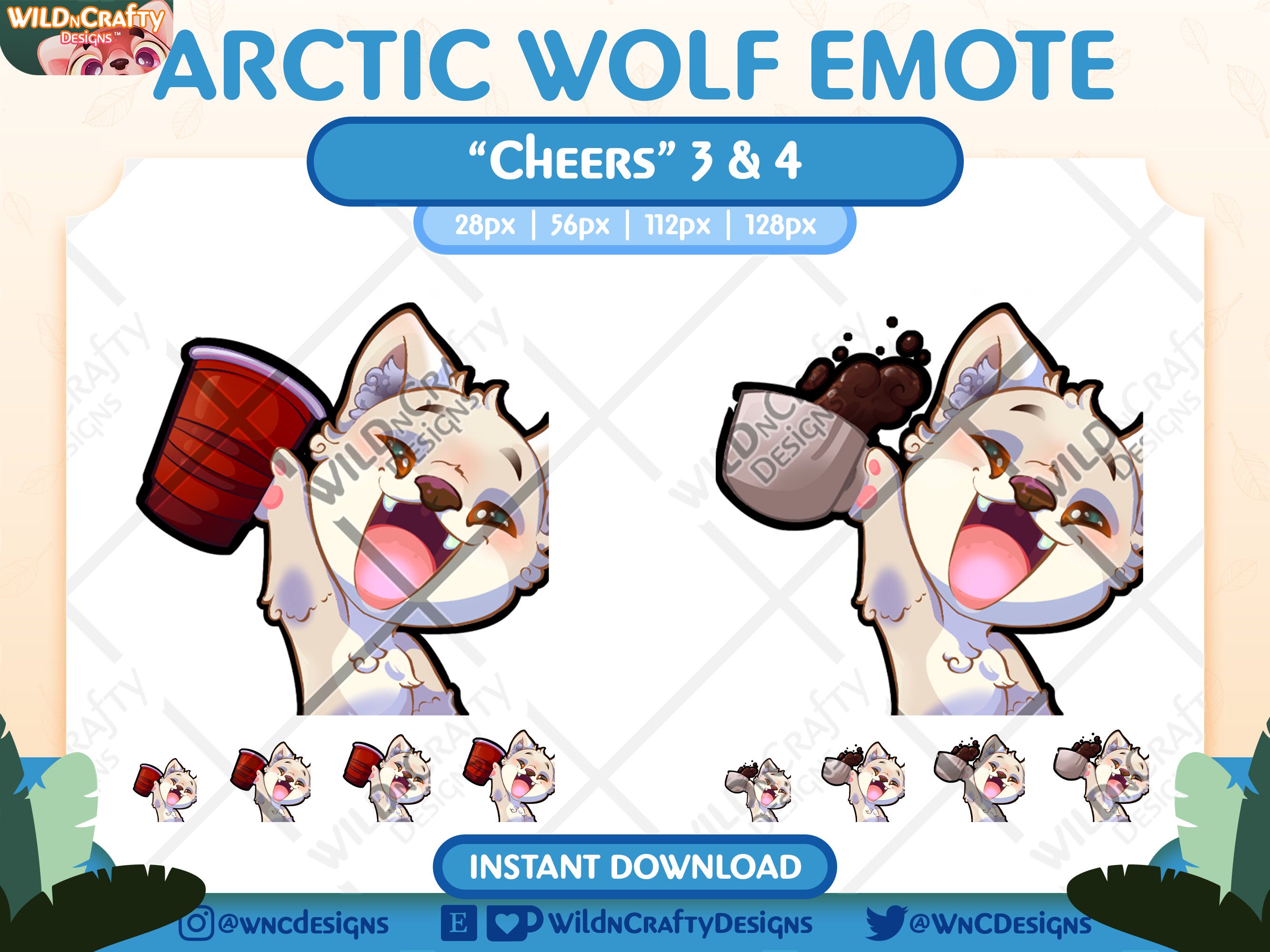 Walker Wolf arctic/white Instant Download Cheers Drink Bubble Tea Emote ...