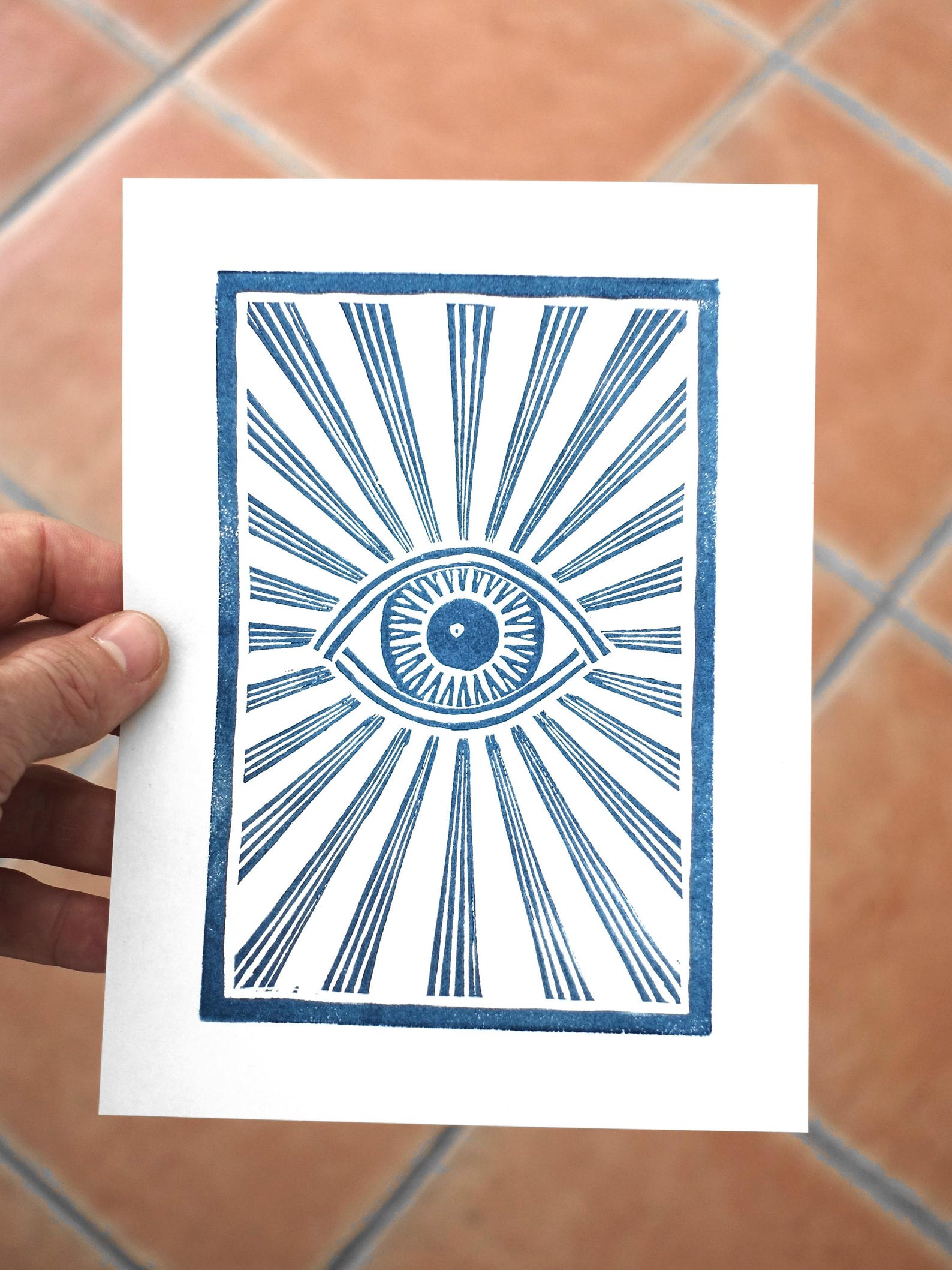 Eye Linocut Print - Available in Black, Blue, and Red - Original ...