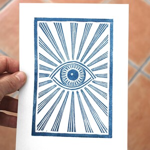 Eye Linocut Print - Available in Black, Blue, and Red - Original ...