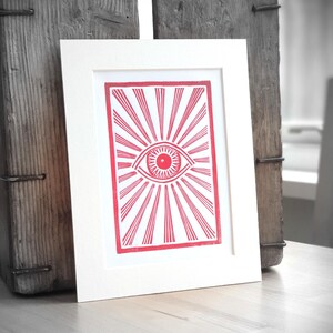 Eye Linocut Print - Available in Black, Blue, and Red - Original ...