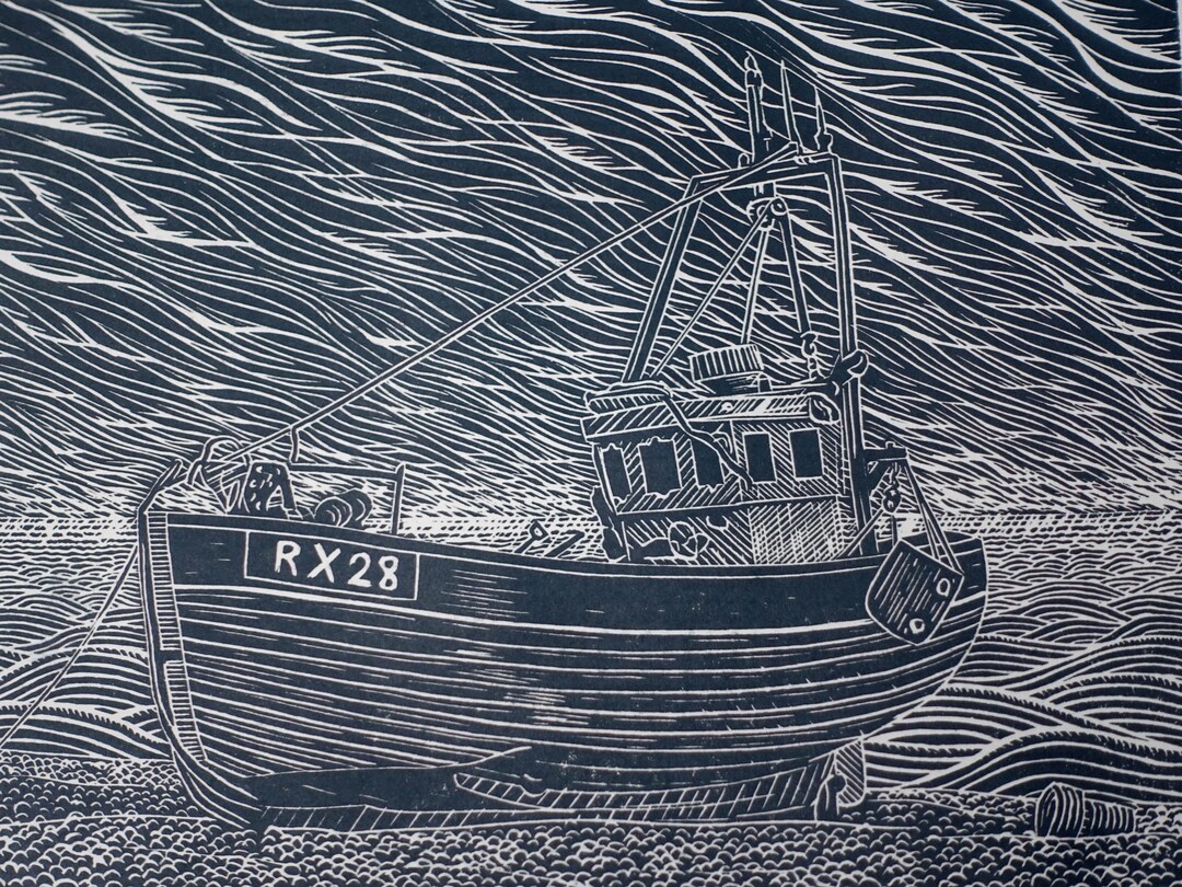 Hastings Fishing Boat Linocut Print - Etsy