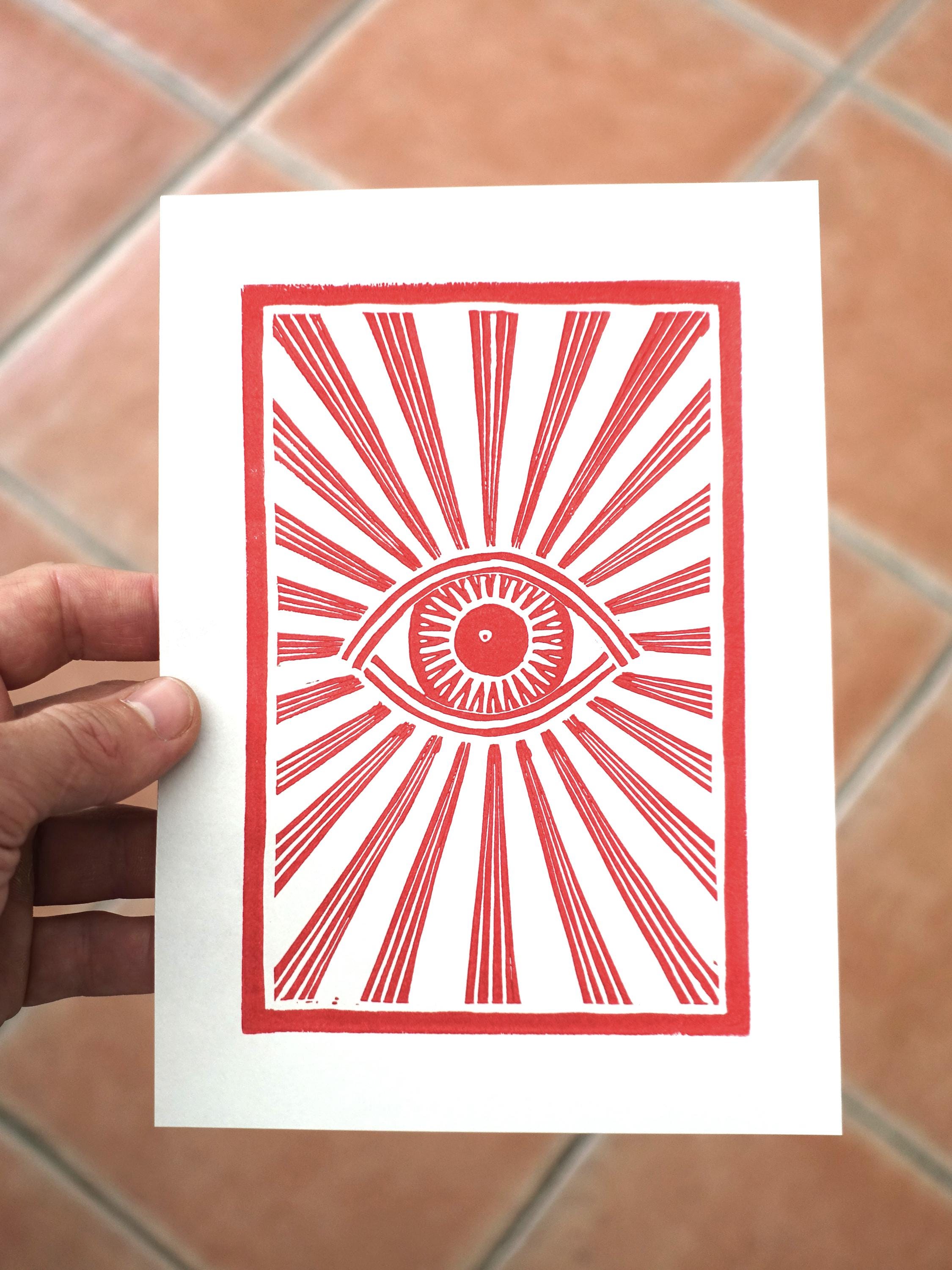 Eye Linocut Print - Available in Black, Blue, and Red - Original ...