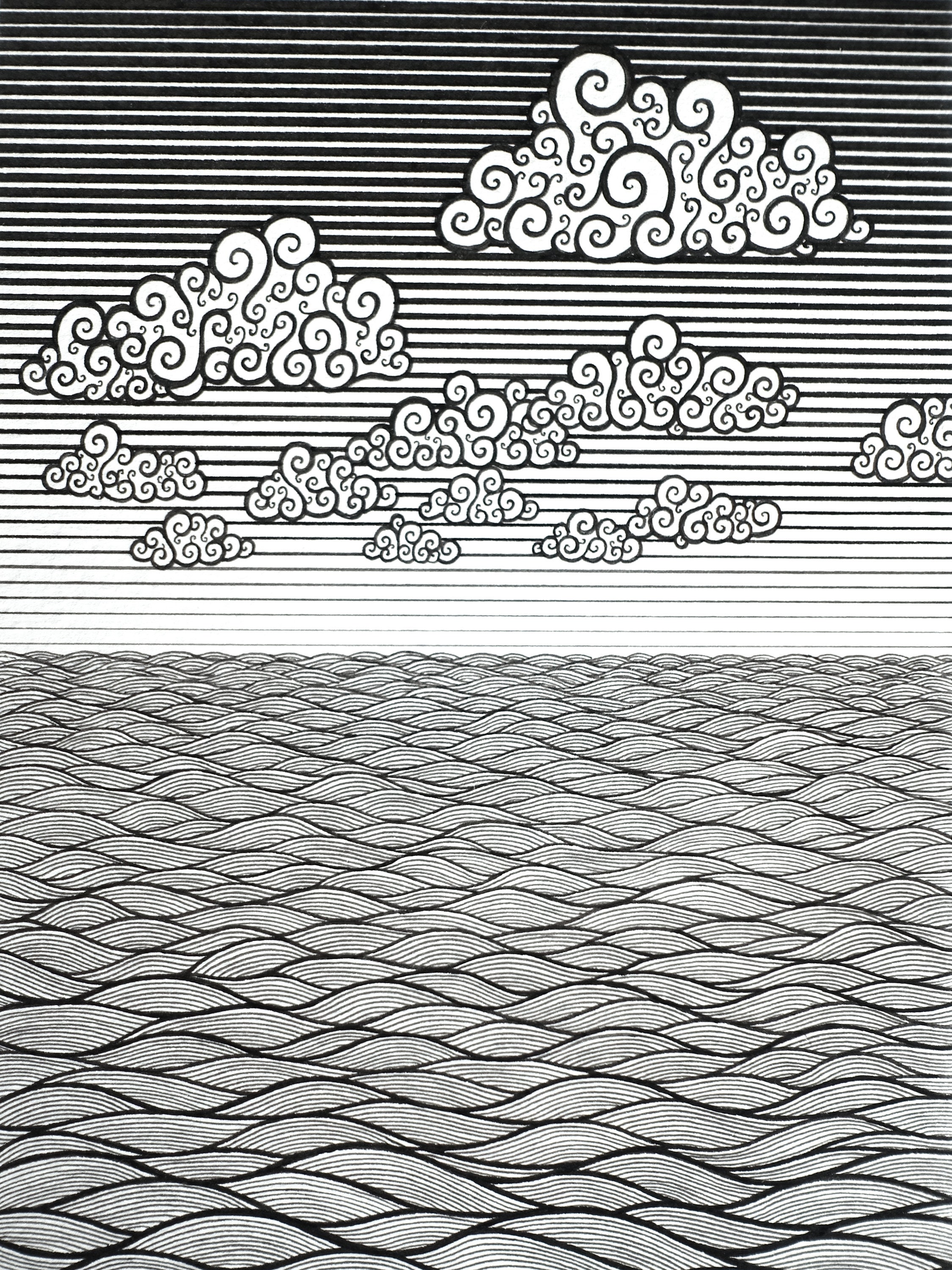 Sea and Sky Ink Drawing - Etsy