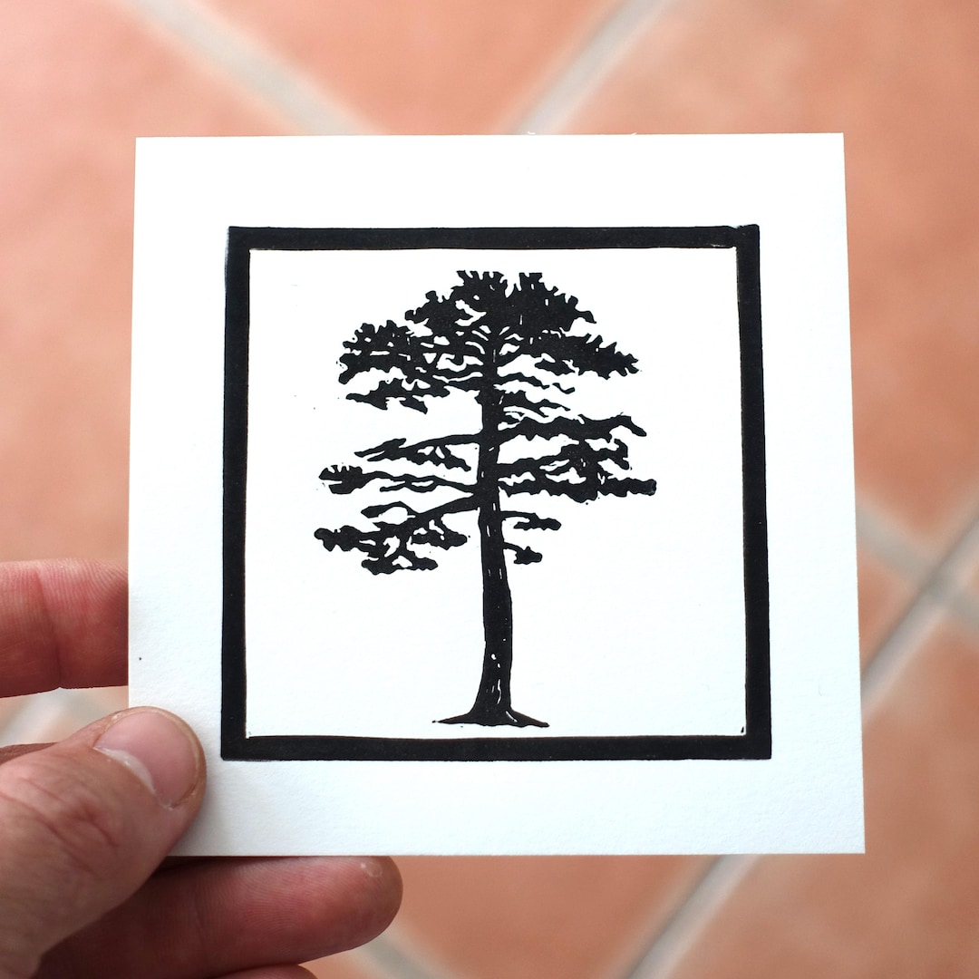 Pine Tree Linocut Print - 10x10cm - Original Artwork - Handmade Print ...