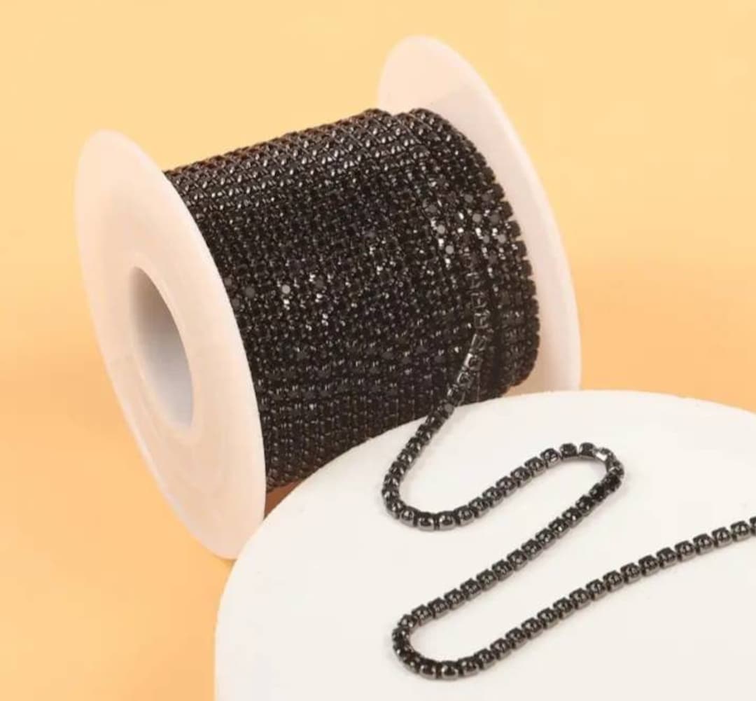 Black on Black Rhinestone Banding Chain SS6, Approx 5 Yard - Etsy