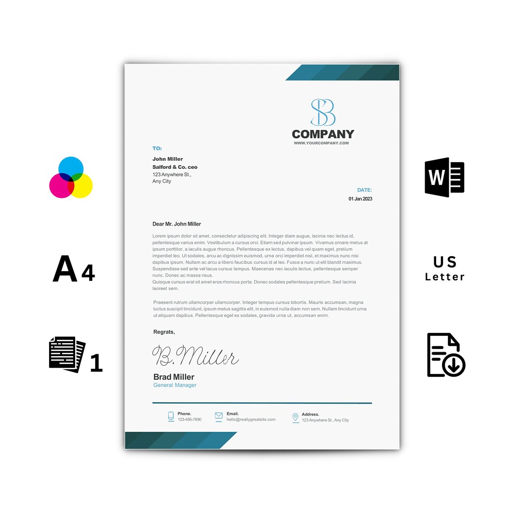 Elegant Letterhead Template for Word, Custom Letterhead, Personalized ...