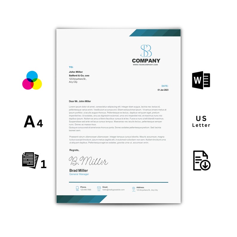Elegant Letterhead Template for Word, Custom Letterhead, Personalized ...
