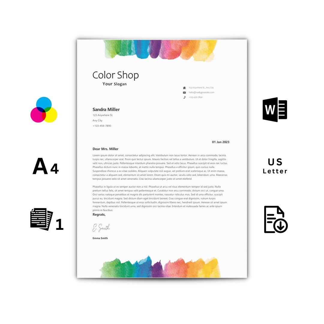 Colorful Letterhead Template for Microsoft Word, Letter and A4 Sizes ...