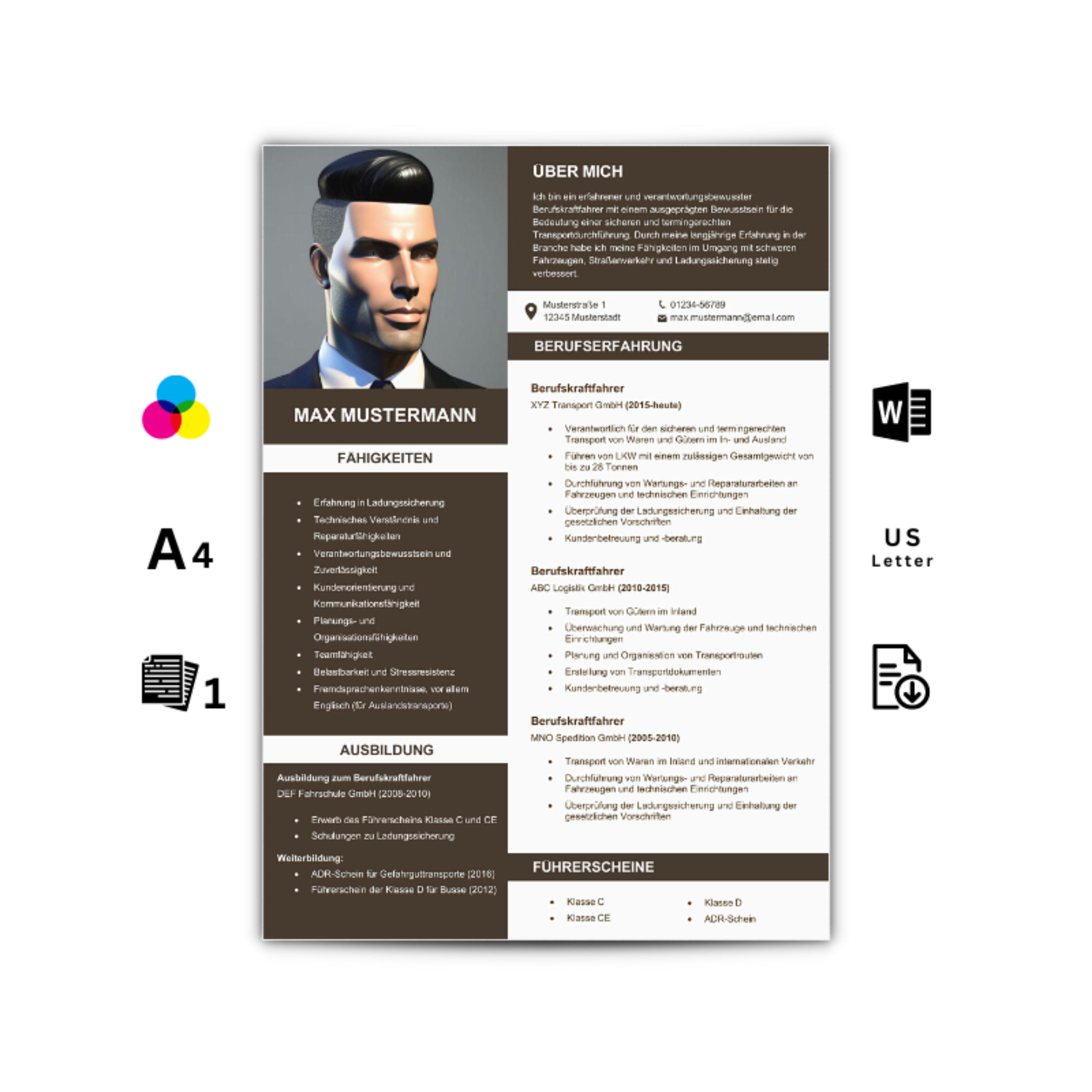 Plantilla de CV Word CV MS Word Muestra Moderno Ejemplo de - Etsy España