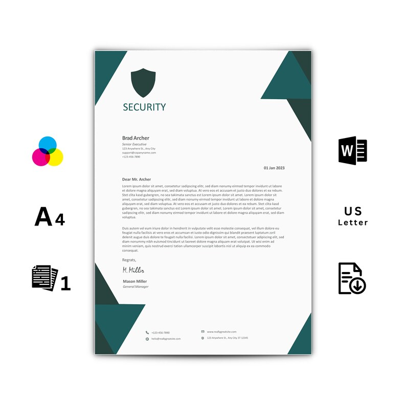 Letterhead Template Word, Business Letter Template, Letterhead Template Sample Security Blue - Etsy