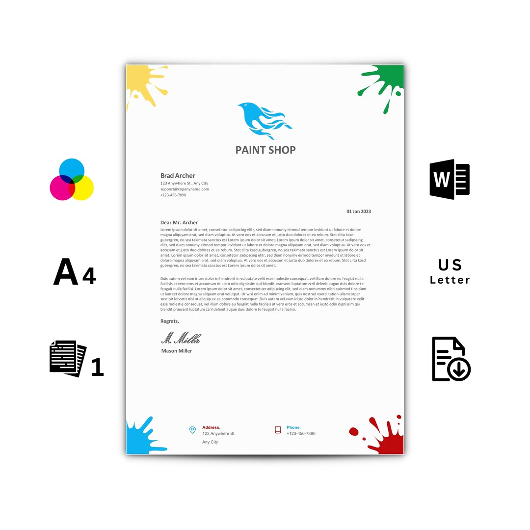 Modèle d'en-tête de lettre coloré pour Microsoft Word, tailles Letter et A4 Téléchargement ...