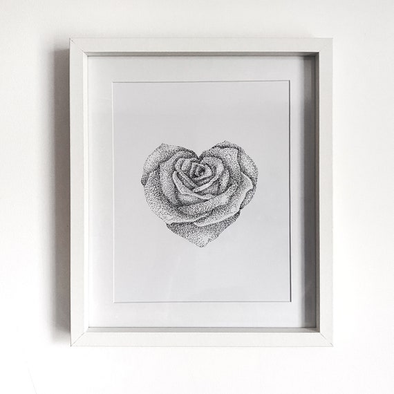 Rose Heart Pointillism Wall Art Poster Print | Etsy