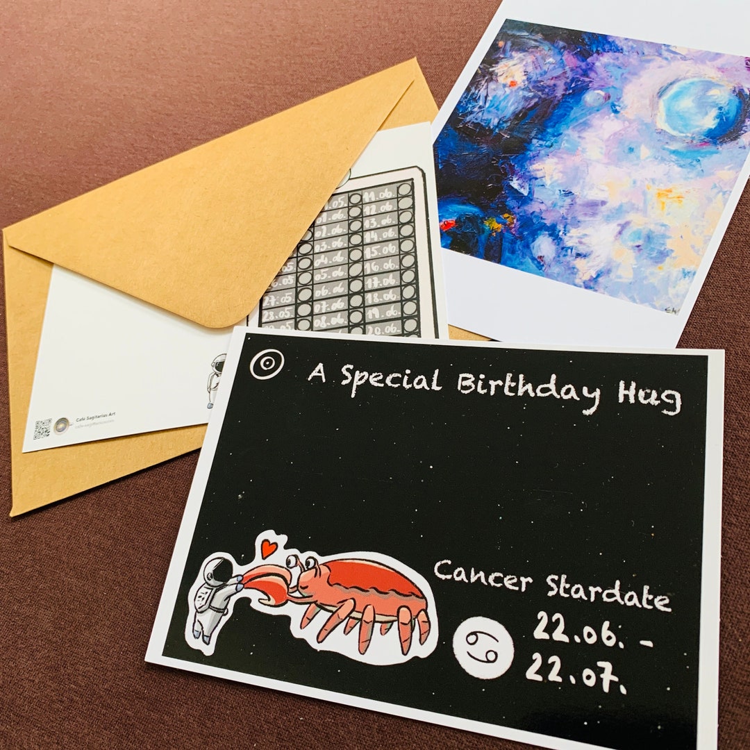 Zodiac Card - Hugonaut, Cancer, Birthday Card, Krebs, Geburtstagskarte ...