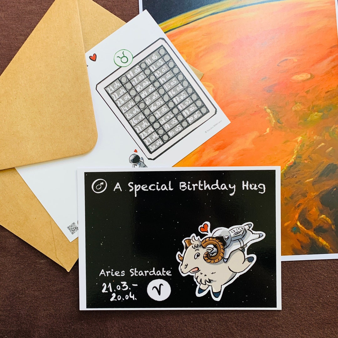 Zodiac Card - Hugonaut, Aries, Birthday Card - Etsy