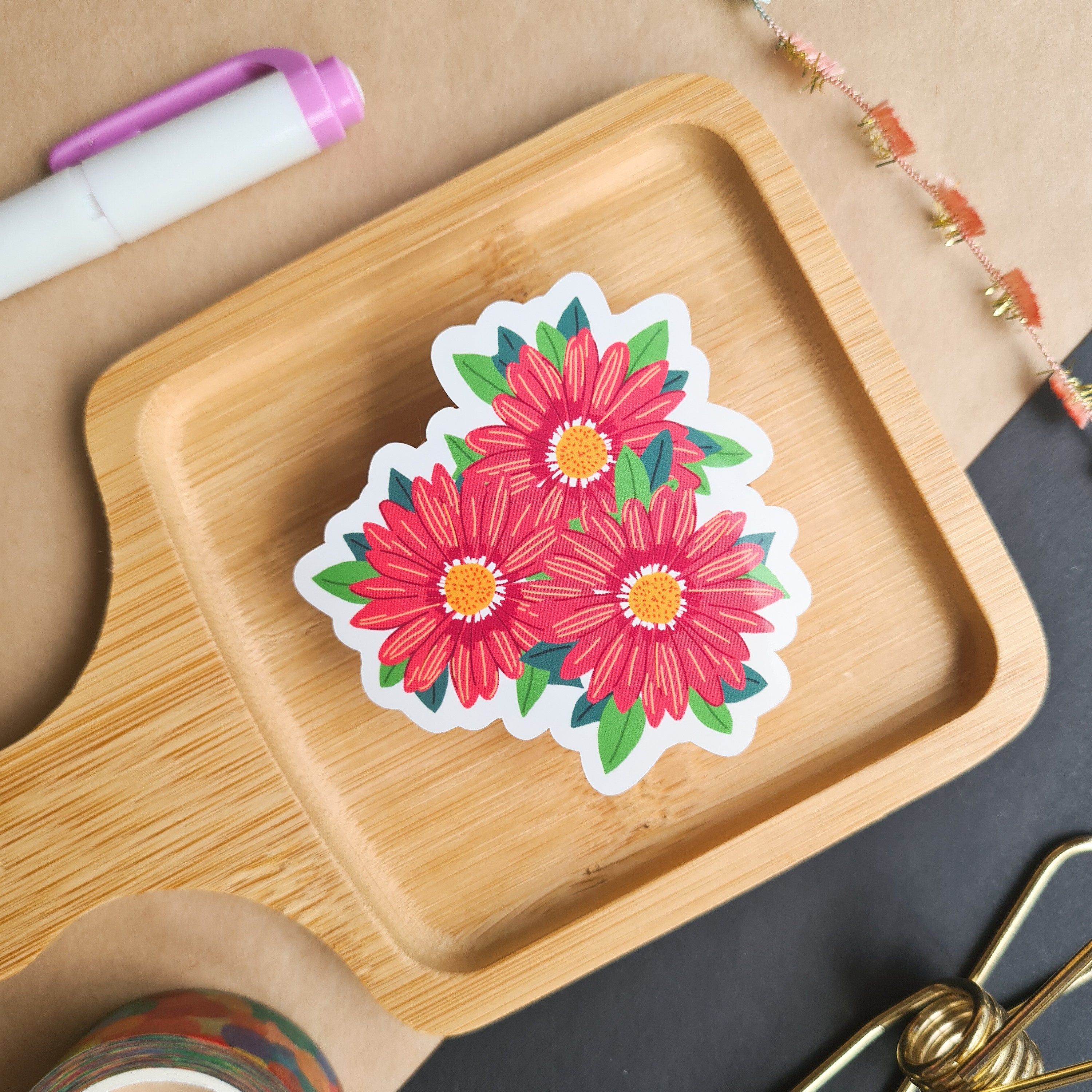Flower Sticker Pink Flowers Sticker Decorative Gift Sticker Flores ...