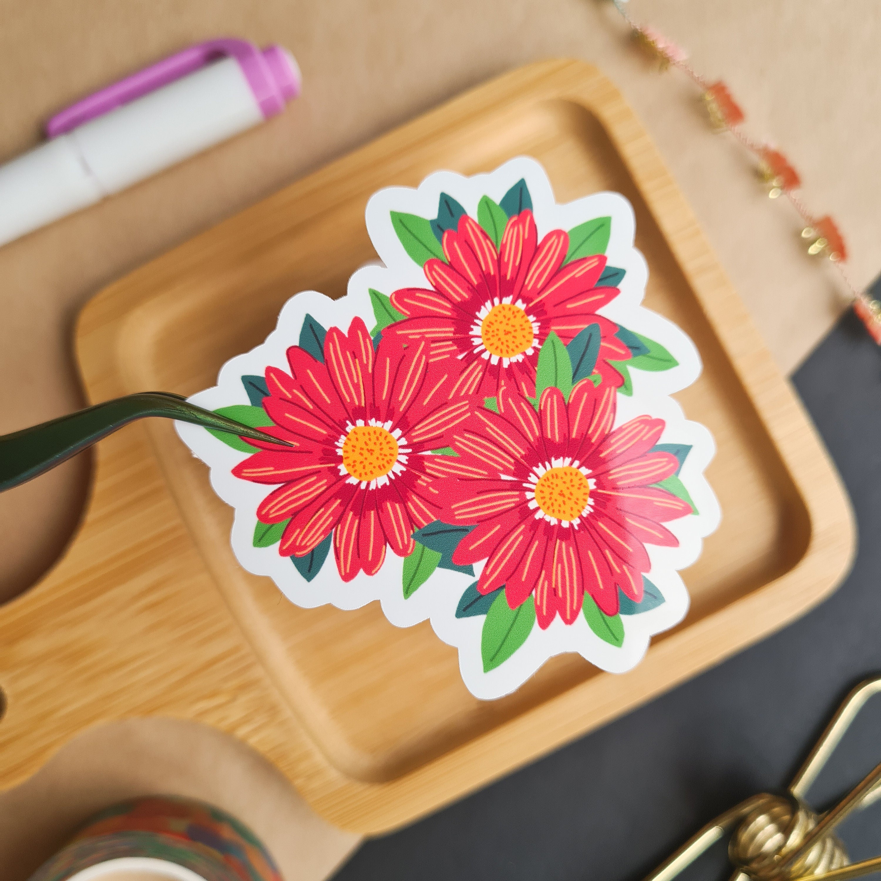 Flower Sticker Pink Flowers Sticker Decorative Gift Sticker Flores ...