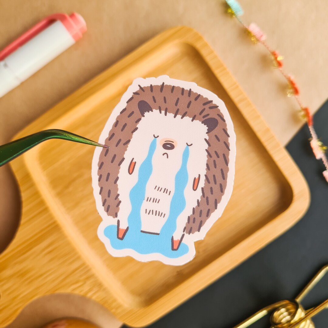 Cute Crying Hedgehog Sticker | Cute Kawaii Animal Sticker | Journal ...