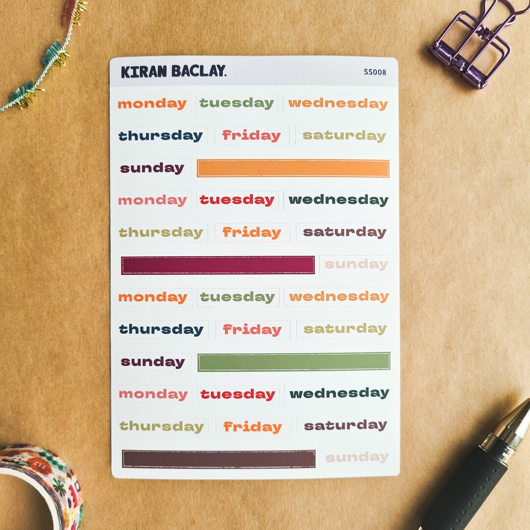 Weekday Planner Stickers | Days of the Week Stickers | Autumn Colours ...