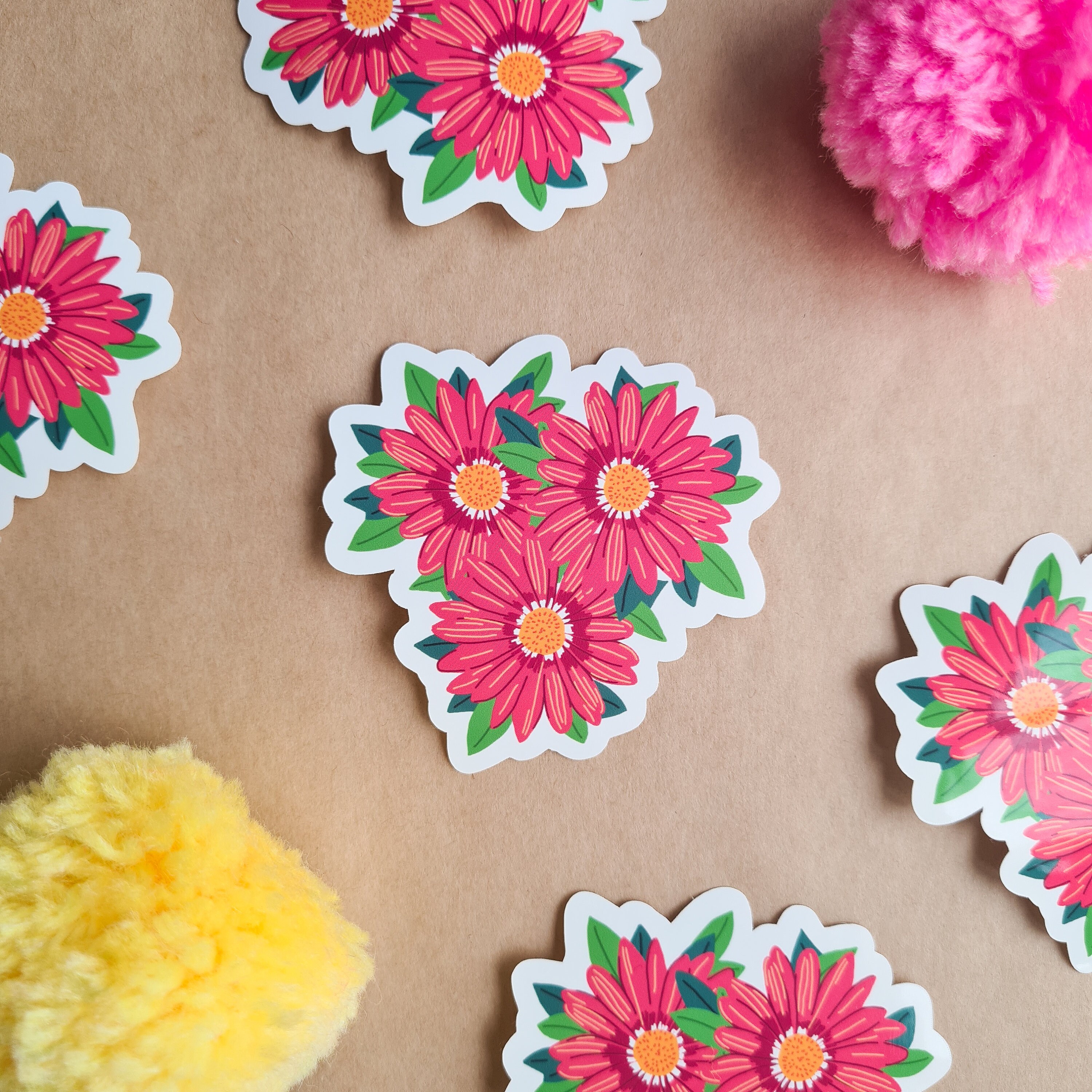 Flower Sticker Pink Flowers Sticker Decorative Gift Sticker Flores ...