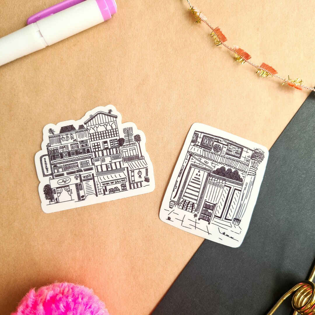 Hong Kong Cafe Shop Front Doodle Sticker Pack | Line Drawing | 2pc ...