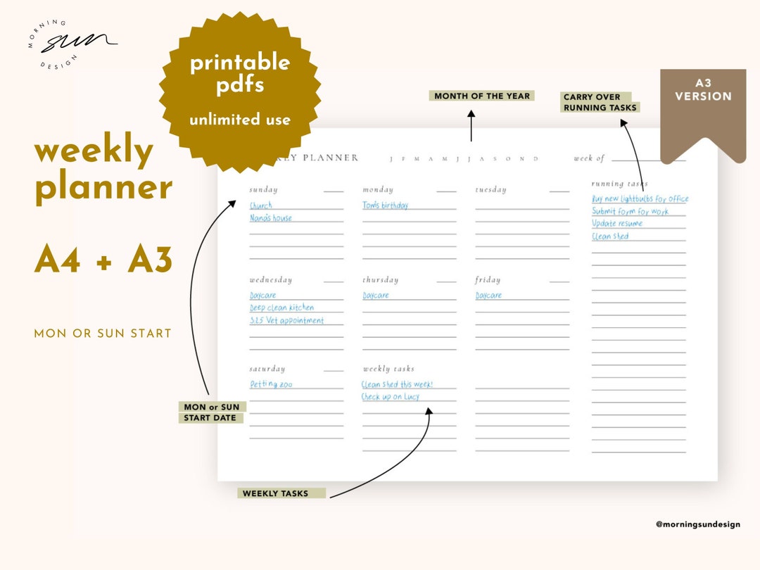 Ultimate Weekly Planner Printable OR Interactive Digital in A4, A3 Size ...