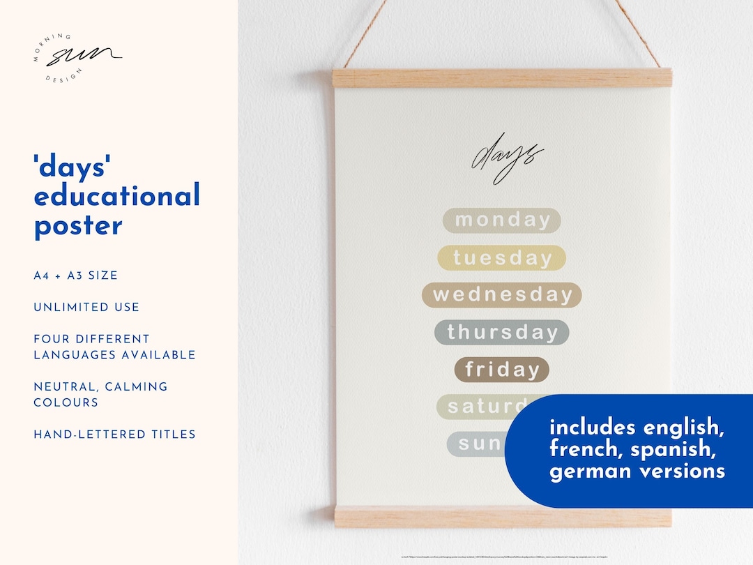 Days of the Week Modern Minimalist Printable Wall Art in English ...