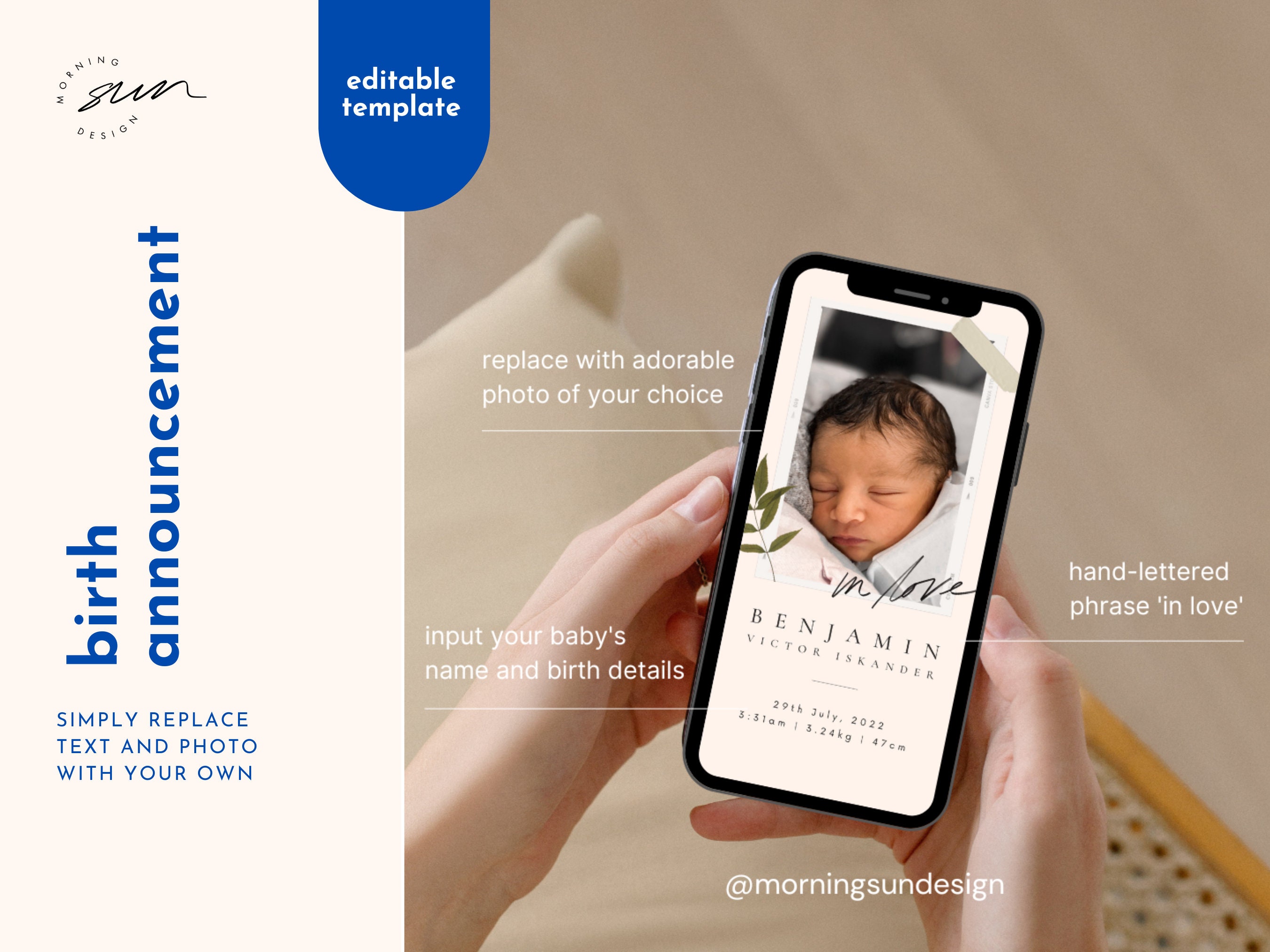 Birth Announcement Template for Instagram or Texting in Jpeg - Etsy