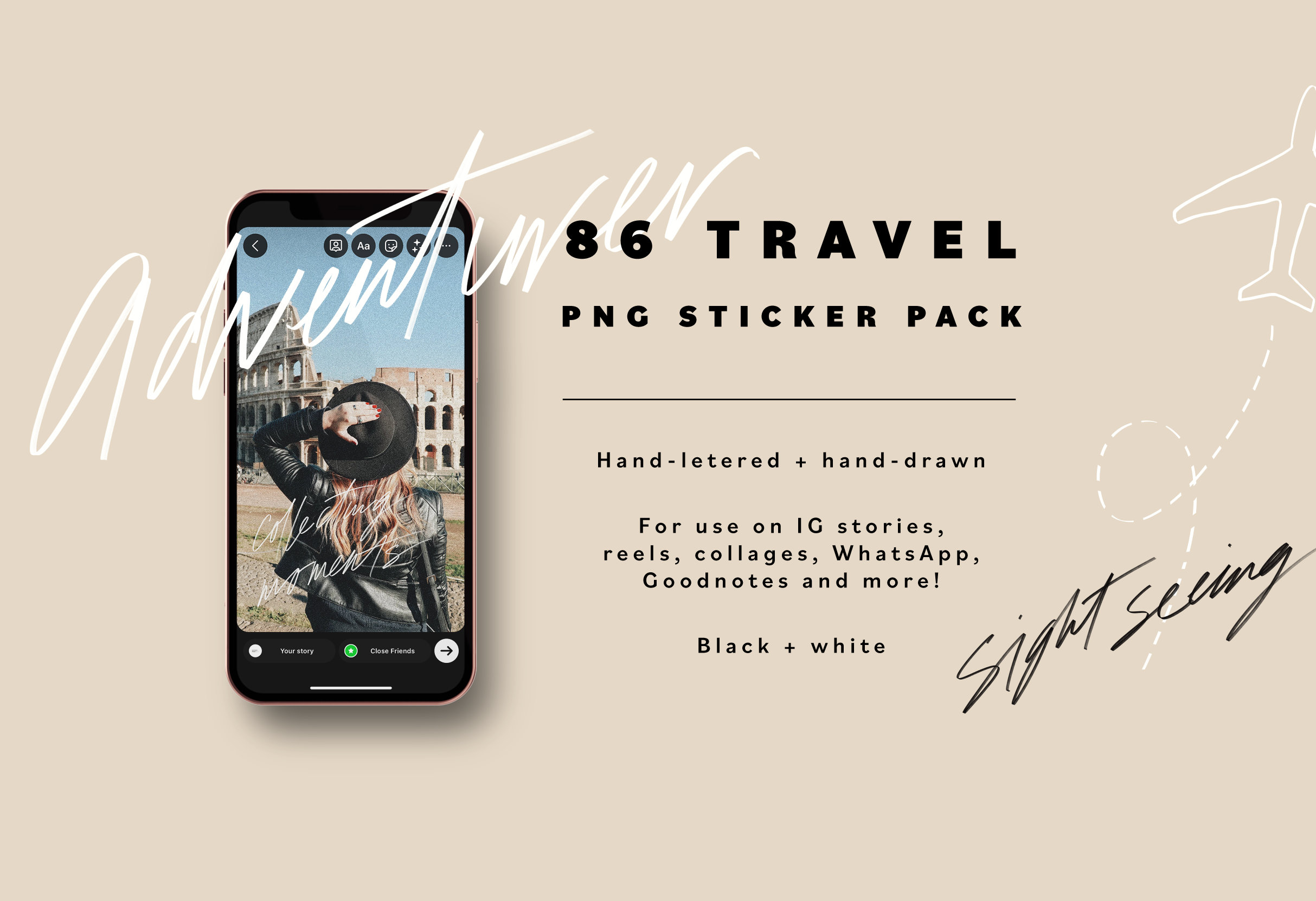 86 TRAVEL IG Instagram Stories Png Sticker Pack for Collages, Edits ...