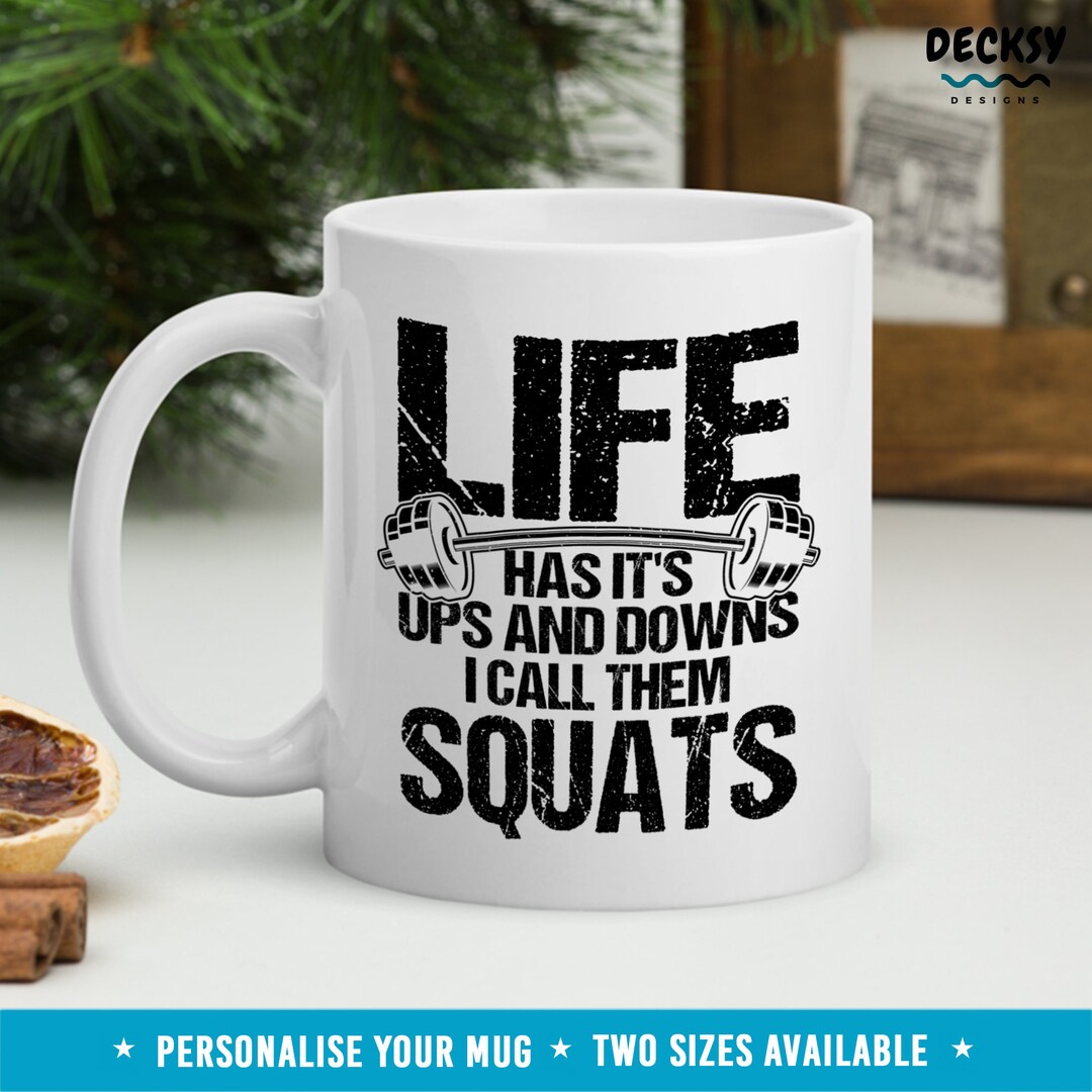 Fitness Mug, Funny Weightlifter Gift, Custom Squat Mug, Personalised ...