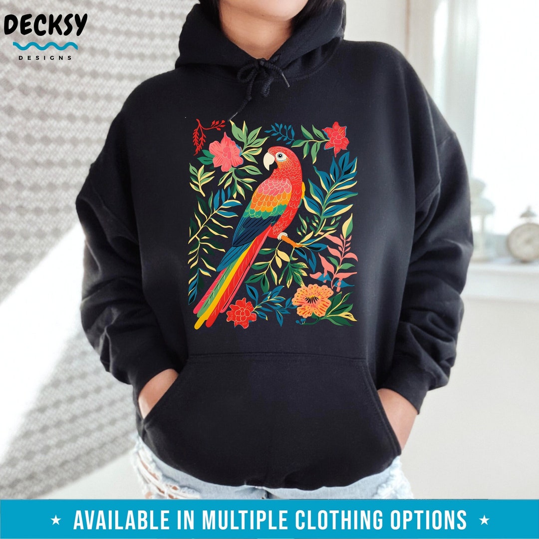 Scarlet Macaw Hoodie, Parrot Lover Gift, Wildflower Shirt, Bird Lover ...
