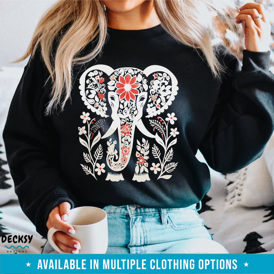 Elephant Sweatshirt, Animal Lover Shirt Gift, Elephant Mom Floral ...