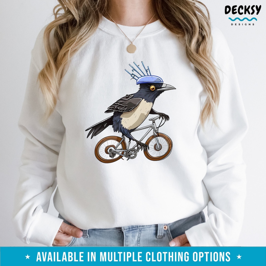 Magpie on a Bike Shirt, Funny Australian Birds Sweatshirt, Bicycle ...