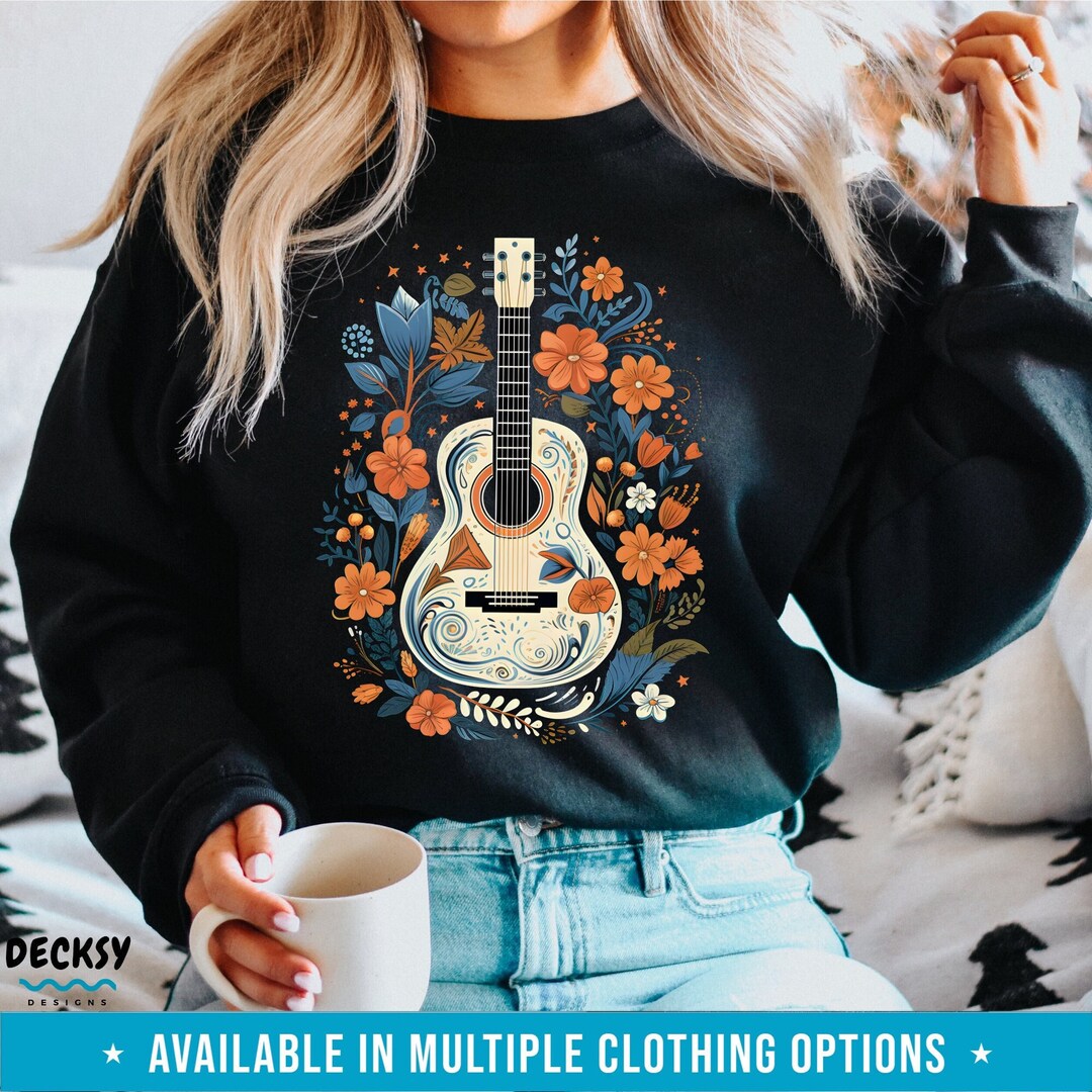 Floral Guitar Sweatshirt, Music Lover Gift, Wildflowers Guitarist ...