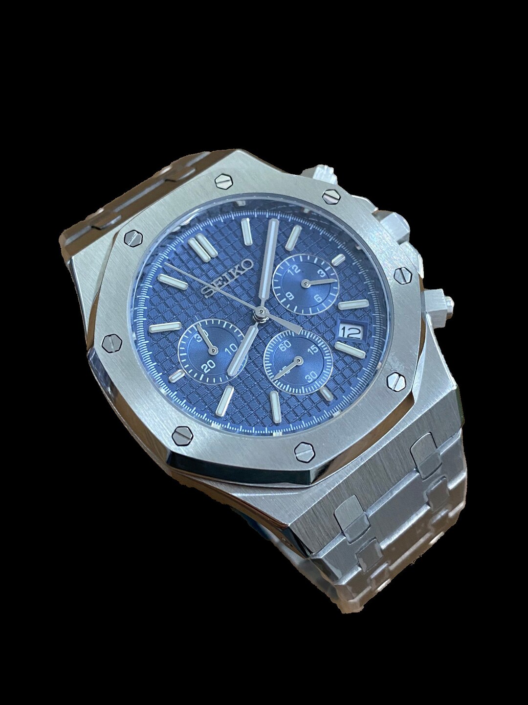 Custom Made Watch Seiko Mod Royal Oak Blue Chronograph - Etsy