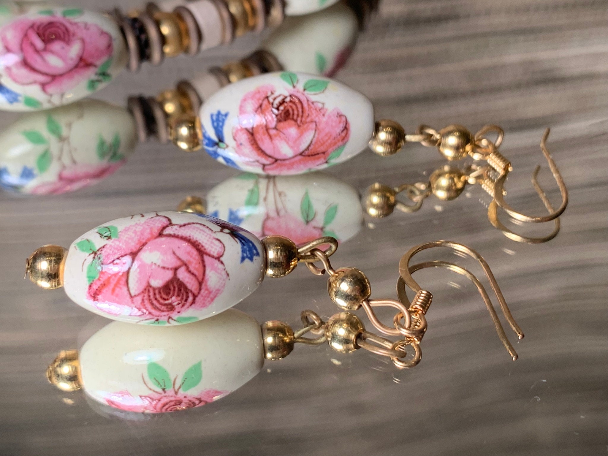 Vintage Jewelry Set Rosebud and Cornflower Ivory Ceramic & - Etsy