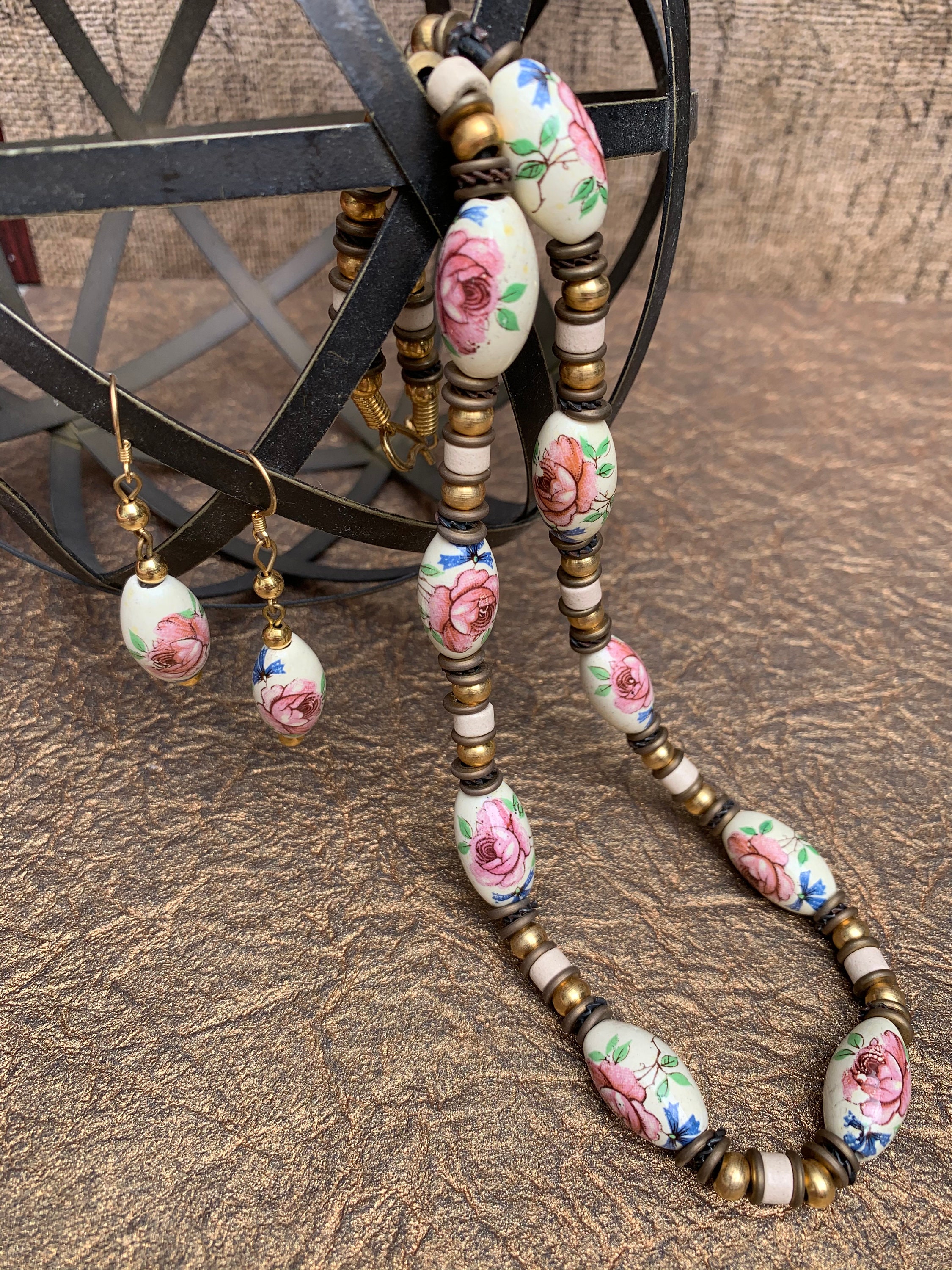 Vintage Jewelry Set Rosebud and Cornflower Ivory Ceramic & - Etsy