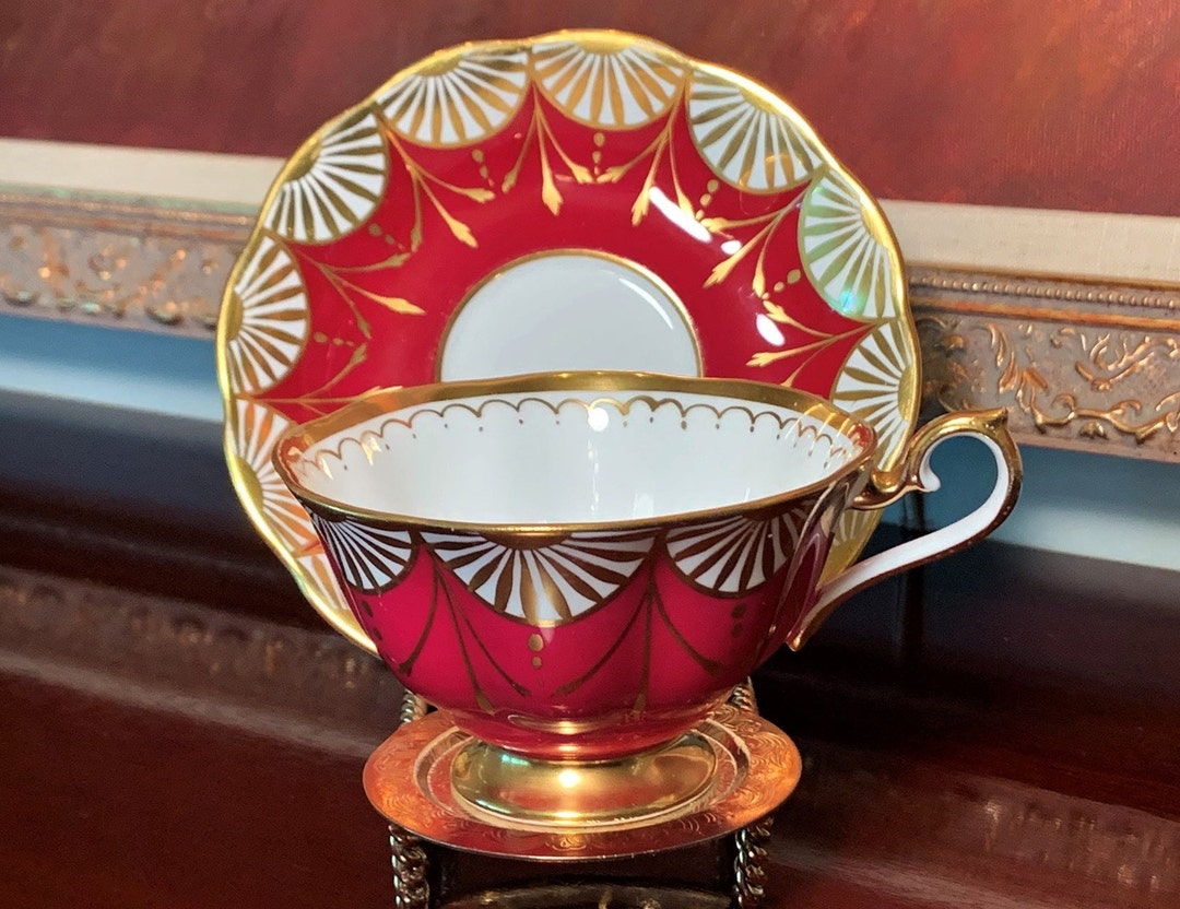Vintage Royal Albert Tea Cup and Saucer Bone China England Burgundy Red ...