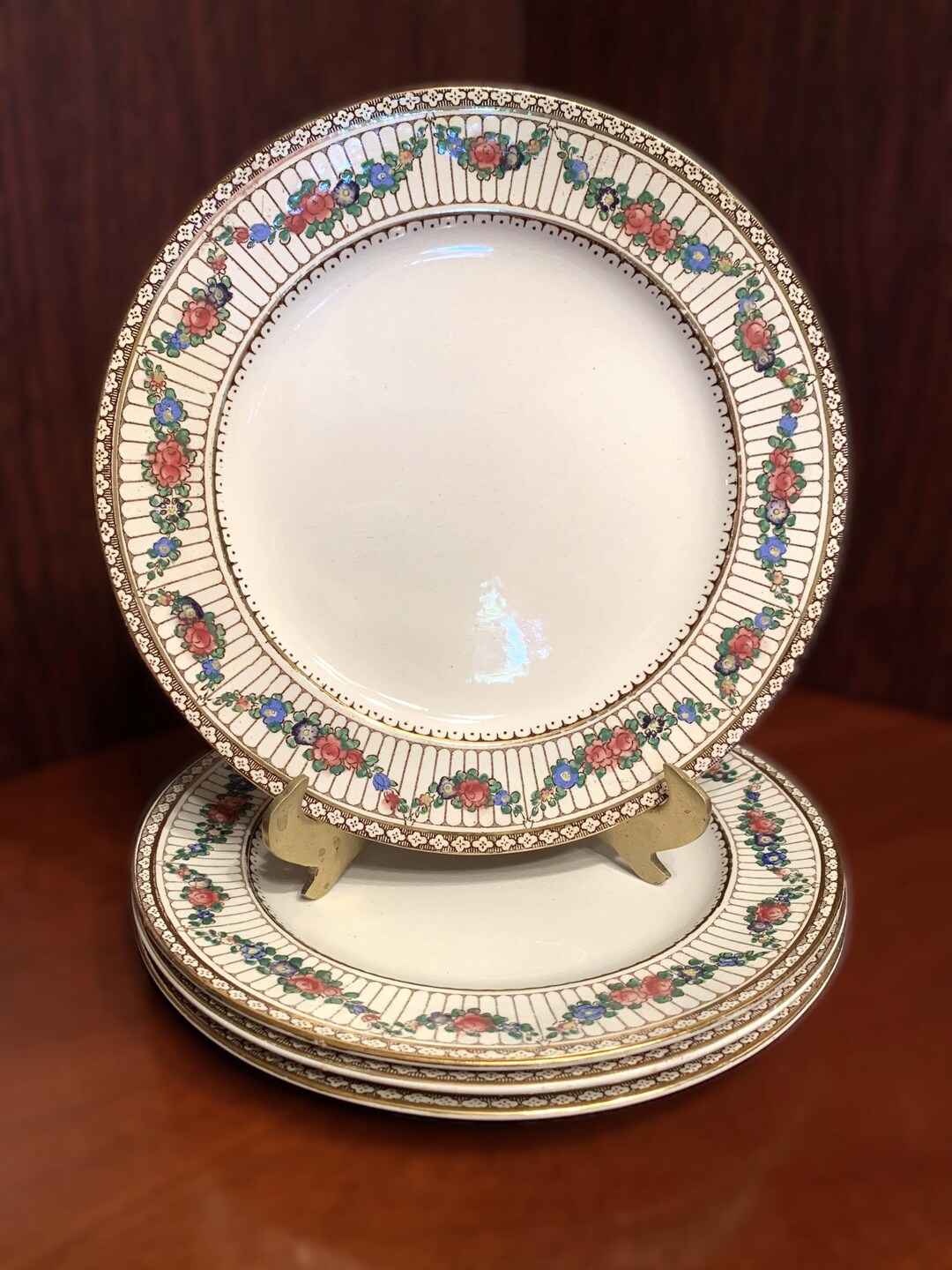 Set of 4 Antique Victorian Style Rose Bud Floral Swags Salad Plates by ...