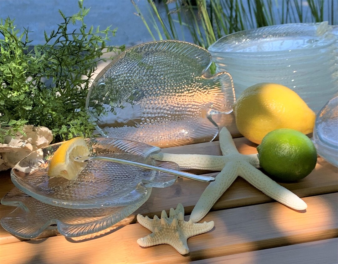 Vintage Arcoroc Poisson Fish Plates: Clear Glass Appetizer Set of 8 - Etsy