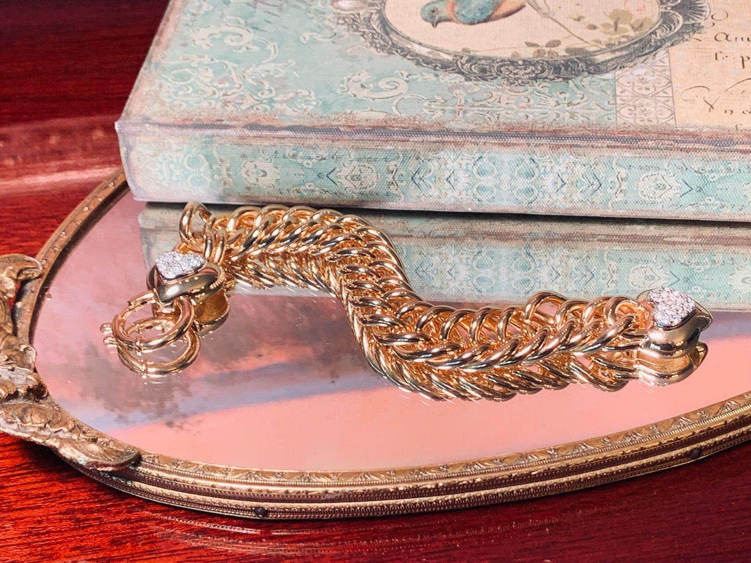 Joan Rivers Bracelet Heavy Goldtone Chain With Rhinestone Hearts and ...