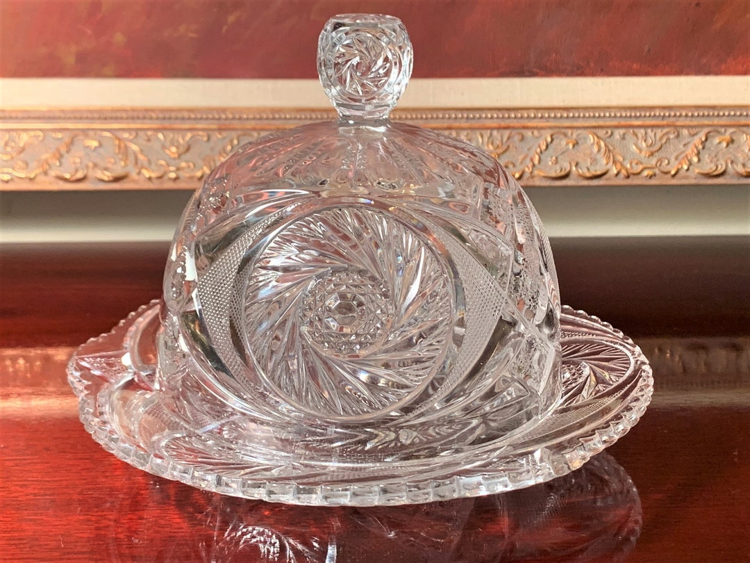 Antique EAPG Mckee Glass Aztec Sunburst Domed Cheese Butter Honey Dish ...
